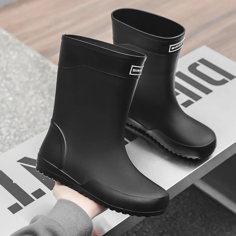 Mens-Rain-Boots-Slip-On-Waterproof-Rubber-Rain-Shoes-Work-Mud-Boots ...