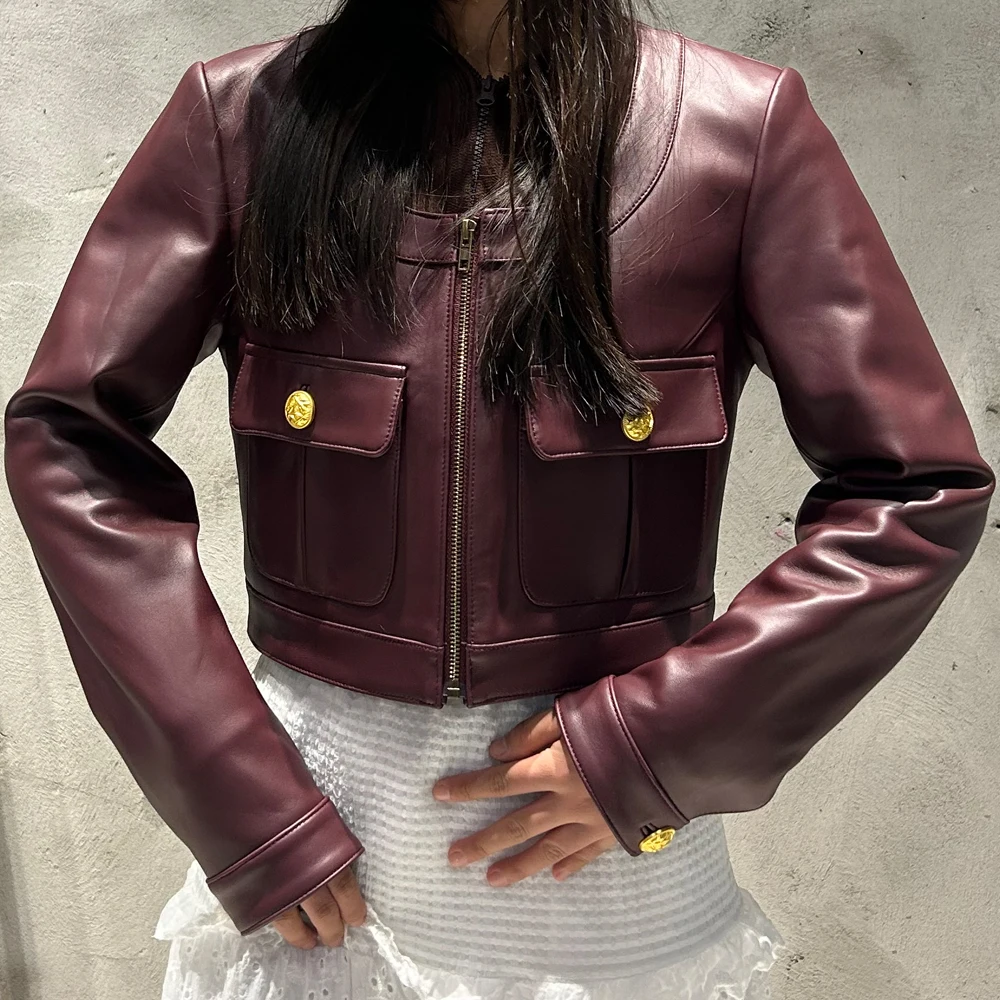 Burgundy-Leather-Jackets-for-Women-Genuine-Sheepskin-Leather-Jacket-Hot ...