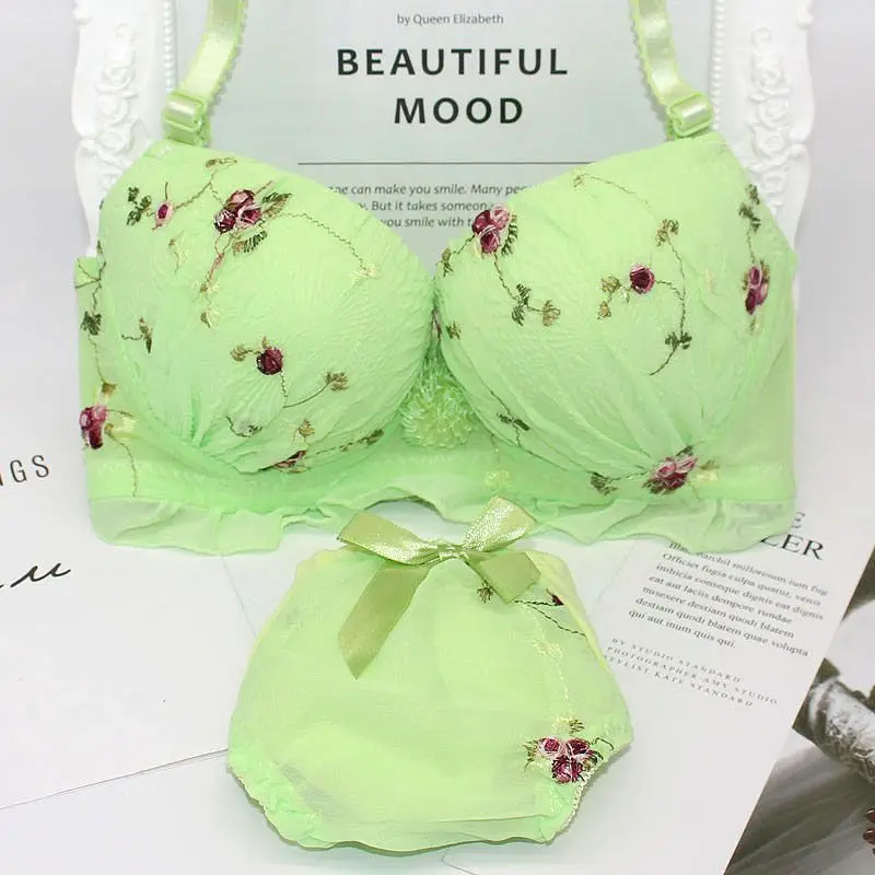 Bra set female flower thin paragraph embroidery lace lingerie panty set ...