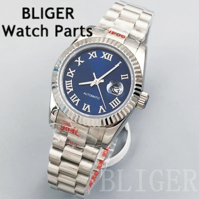 BLIGER 31mm Lady's Fashion Silver NH05 Mechanical Watch Royal Blue Dial ...
