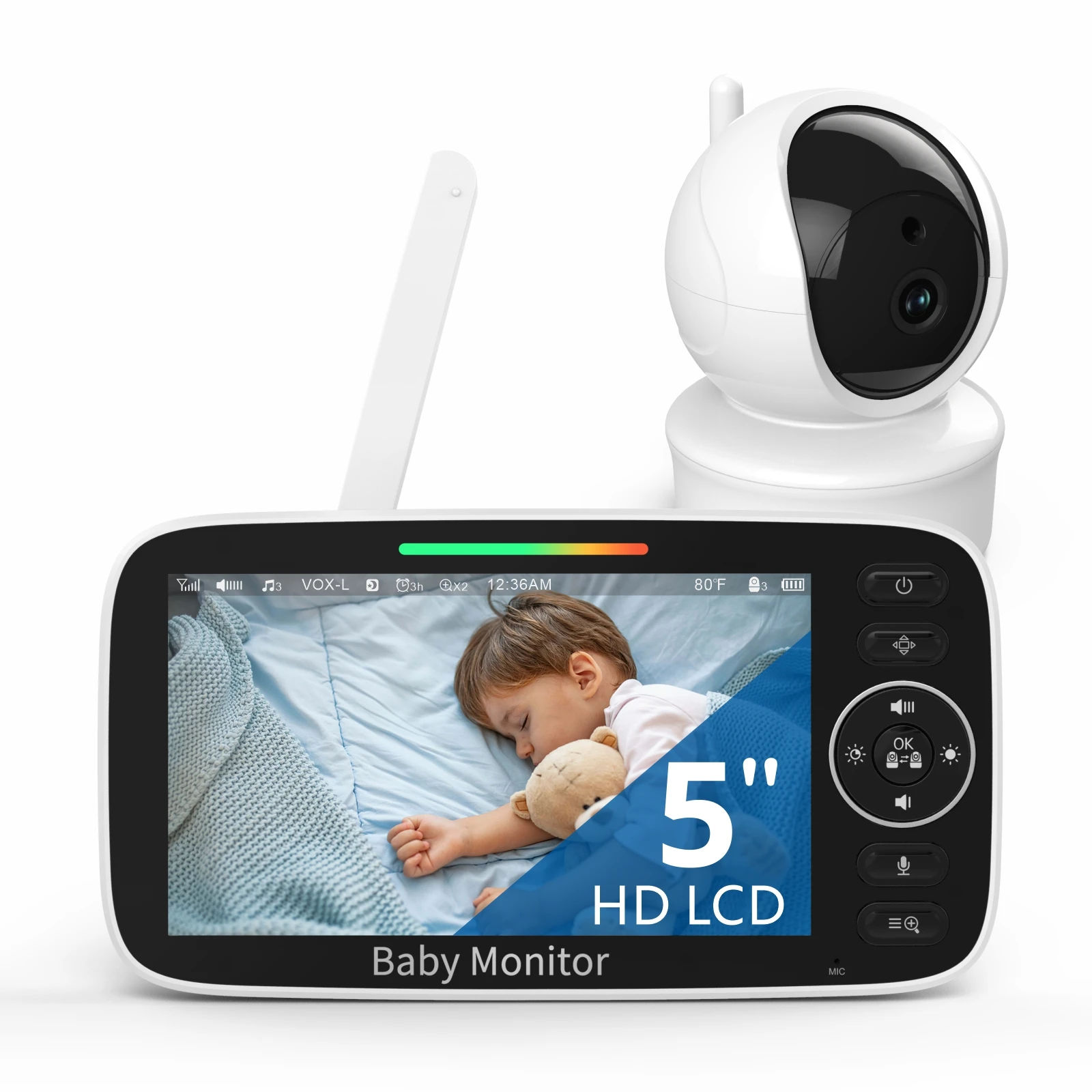 Babystar-5inch-HD-baby-monitor-with-30-Hour-Battery-Pan-Tilt-Zoom-Video ...