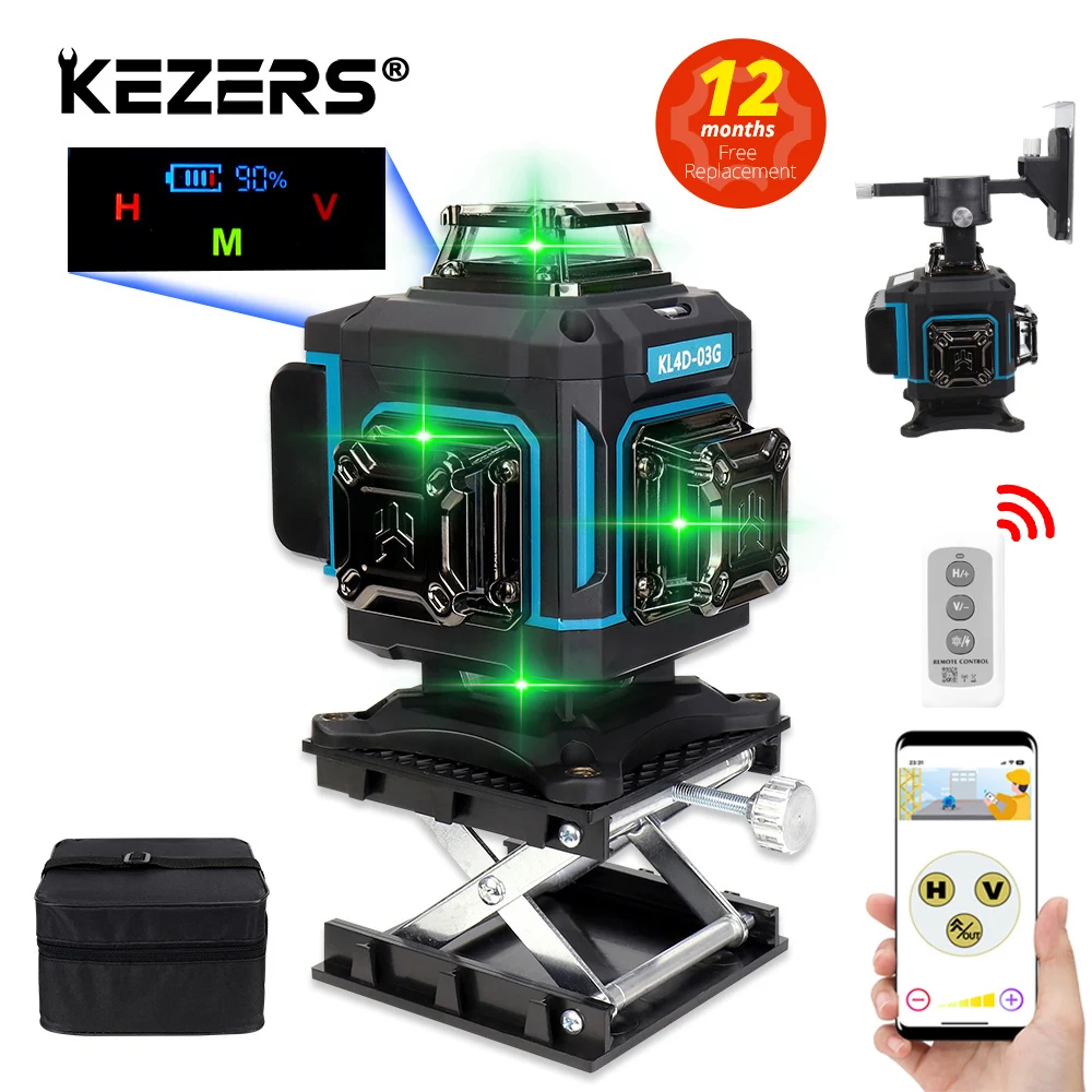 KEZERS 16 Lines 4D Display Green Laser Level Self Leveling 360 1PC