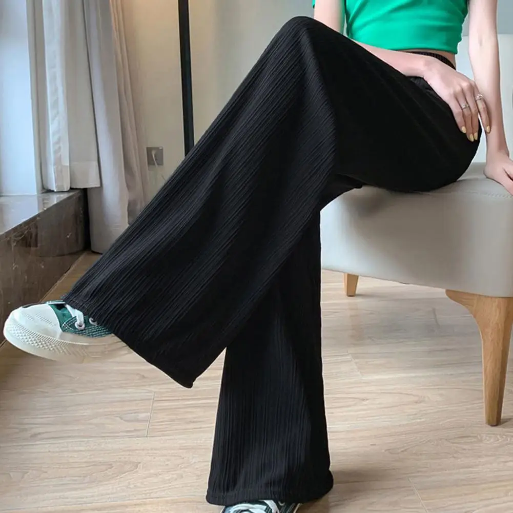 Summer-Women-Pants-Solid-Color-High-Waist-Elastic-Waistband-Lady ...