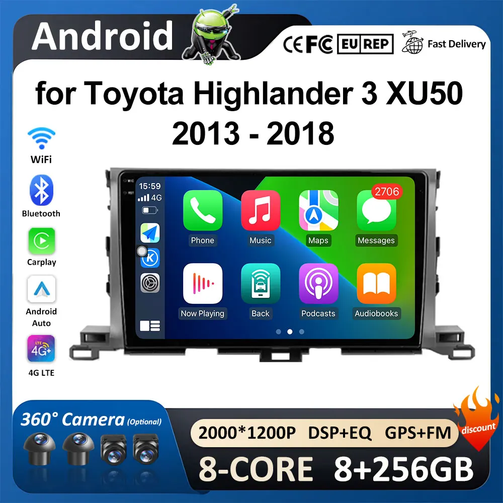 Car-Multimedia-Audio-Player-Android-Carplay-for-Toyota-Highlander-3 ...