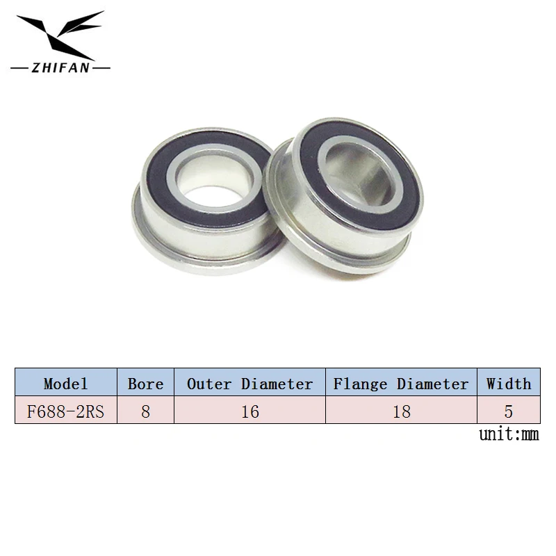 8Pcs F688 2RS Flange Ball Bearing 8x16x5 F688RS Flanged Ball Bearing 8 ...