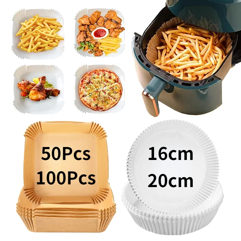 50/100pcs Air Fryer Baking Paper For Barbecue Plate Round Oven Pan Pad ...