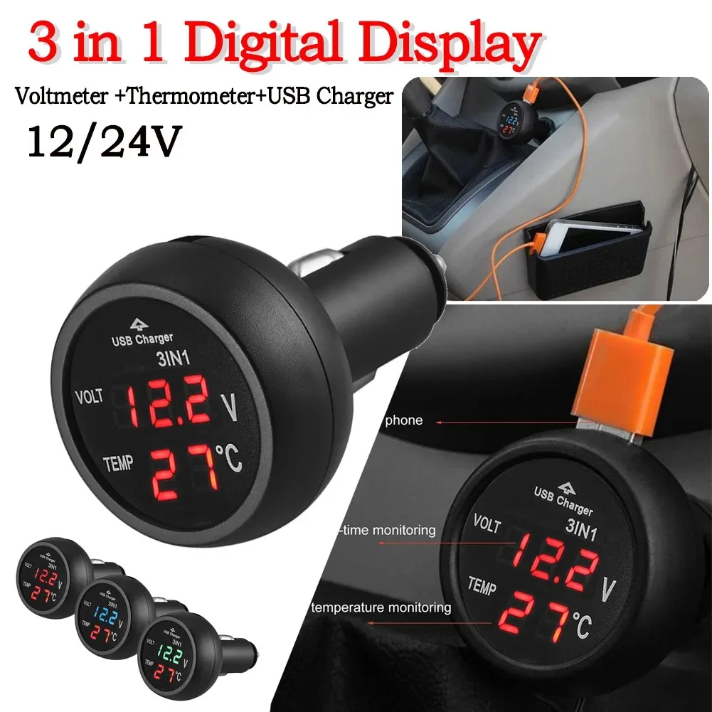 3-in-1-12-24V-Car-Volt-Meter-Auto-Digital-LED-Car-Voltmeter-Thermometer ...