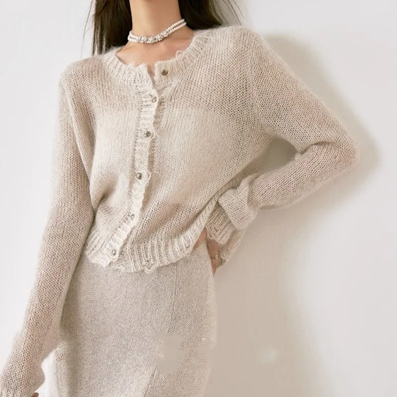 Haima Hair Knitting Set Autumn And Winter New Women'S Advanced Knitting Cardigan Elegant Short ...