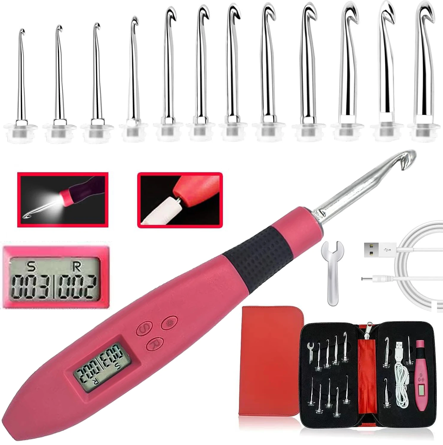 12pcs-Crochet-Hook-Set-with-Counter-Ergonomic-Knitting-Needles-Kit-with ...