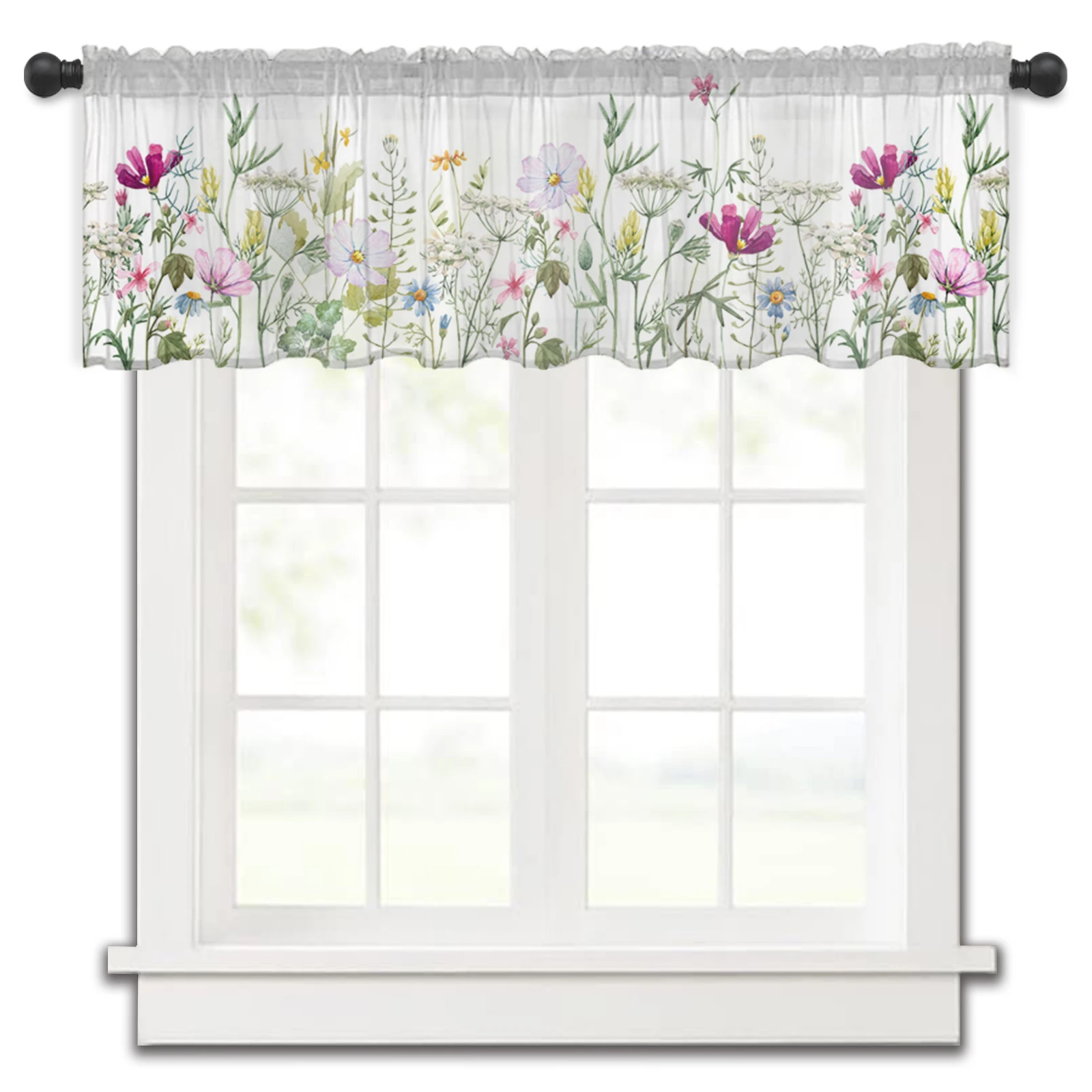 Spring Flower Vanilla Wildflower Rod Pocket Short Curtain Half-curtain ...