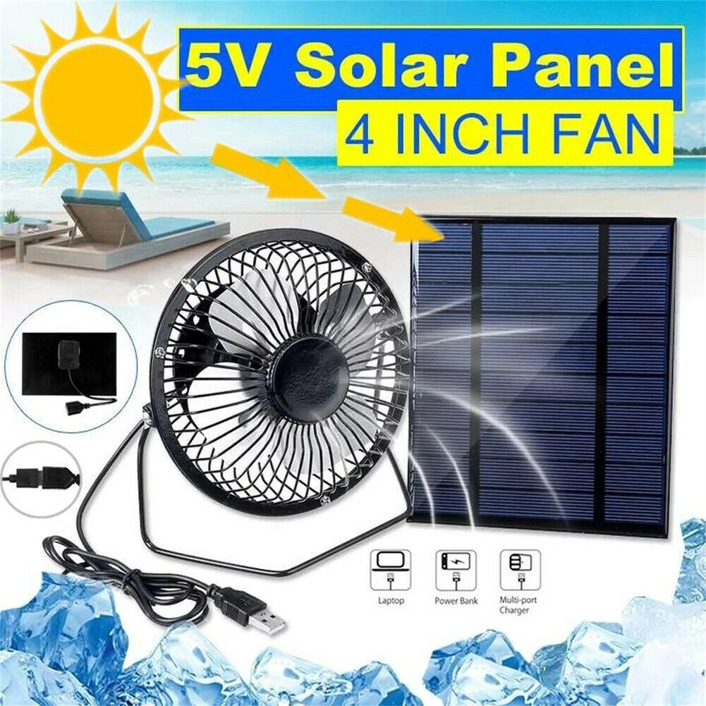 2.5w 5v Solar Panel Powered Fan Usb 4 Inch Outdoor Cooling Fan Solar ...