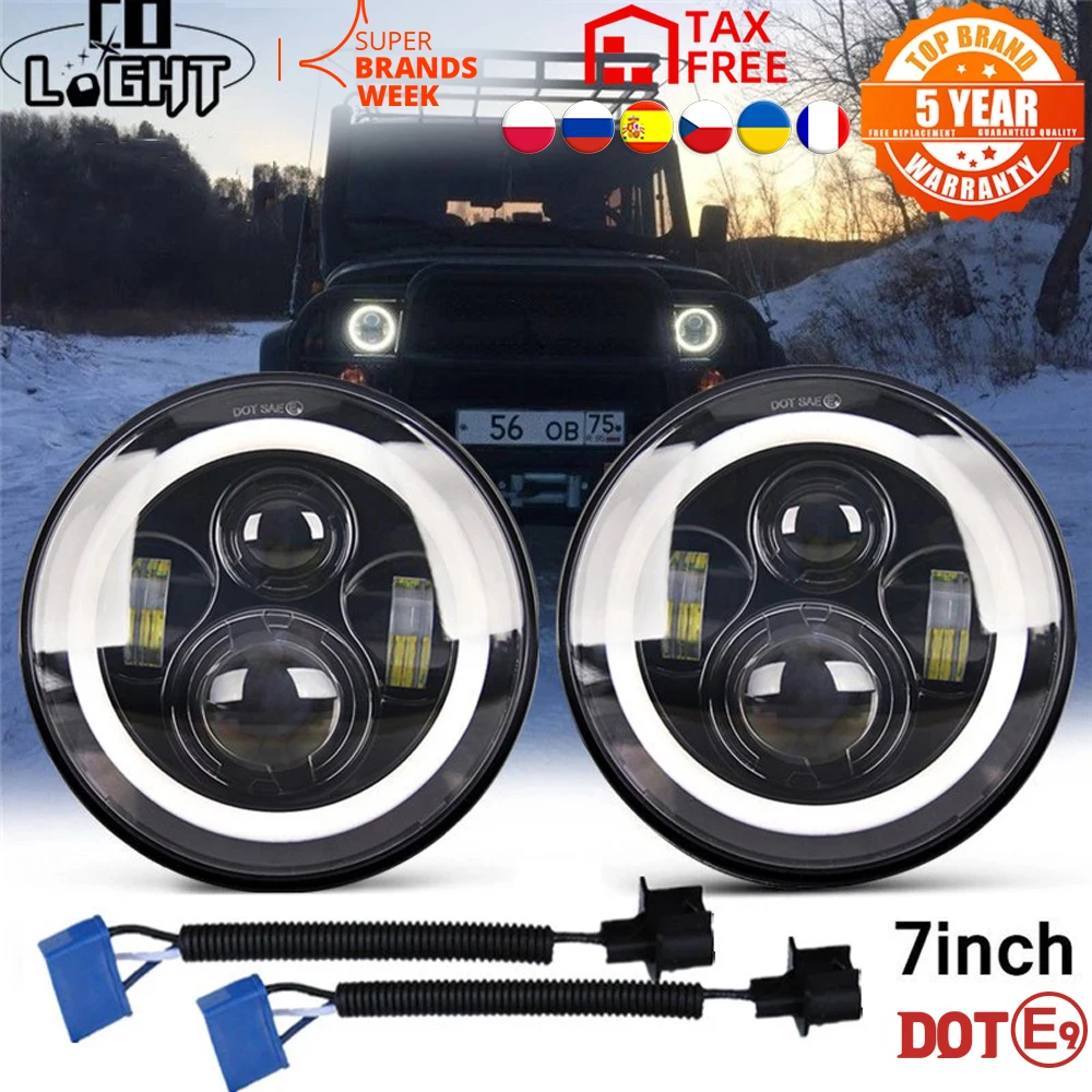 Co Light 7 Inch Led Headlights Drl Hi/lo Beam 50w 30w Halo Ring Amber ...