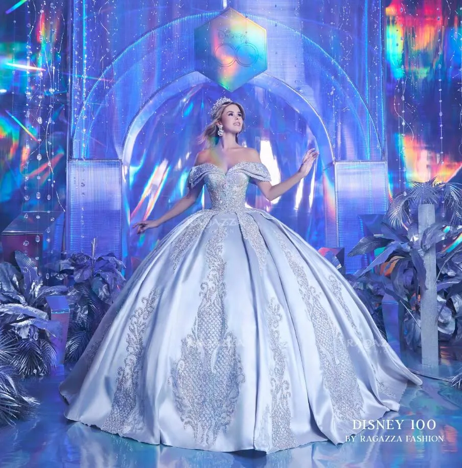 Sparkly Silver Princess Quinceanera Dress 2024 Off Shoulder Gilter ...