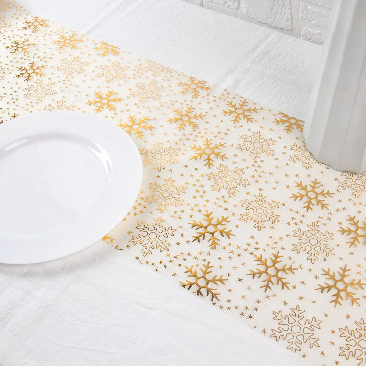 Snowflakes-Christmas-Table-Runner-Glitter-Metallic-Gold-Foil-Table ...