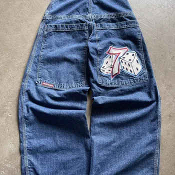 JNCO Hip Hop Rock Loose Jeans 7 Dice Pattern Embroidered Men Women ...