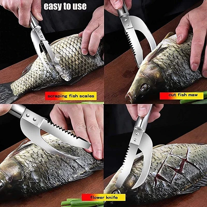 Stainless Steel 3 In 1 Fish Scale Knife Cut/Scrape/Dig Maw Knife Scale ...