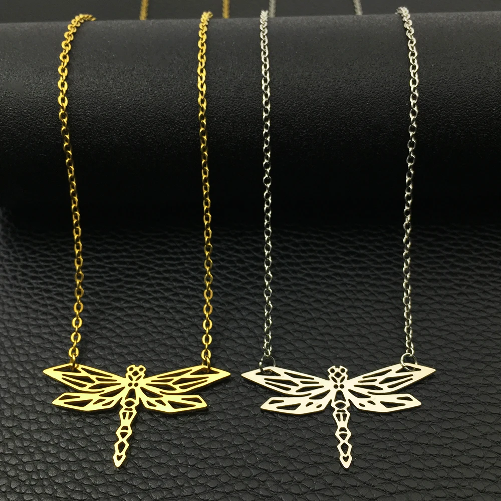 Collar de libélula de Origami para mujer, joyería de moda de acero ...