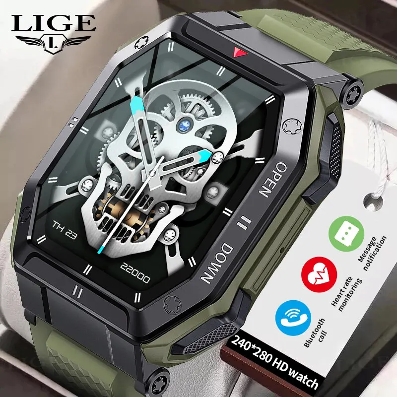 LIGE Fashion Smart Watch For Men 1.85 Inch Full Touch Screen Bluetooth IP68 Waterproof Sports ...