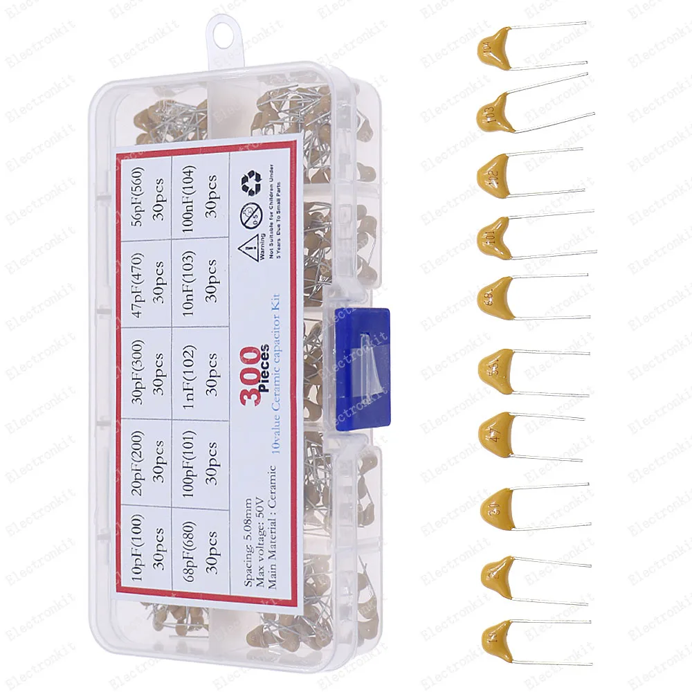 300pcs 10value Monolithic Ceramic Capacitor Assortment Kit DIY Sample ...