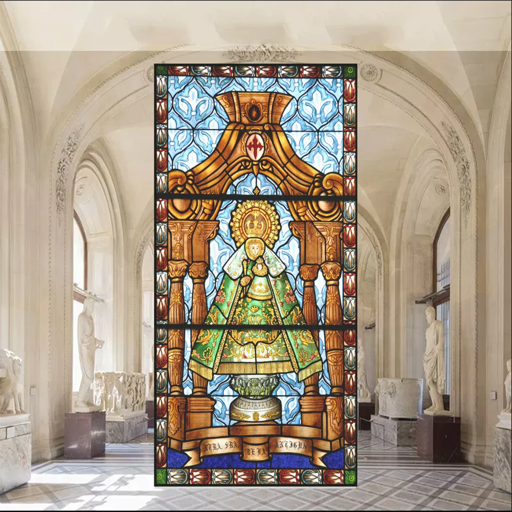 PVC-Privacy-Window-Film-Church-Style-Pattern-Frosted-Stained-Glass-Door ...