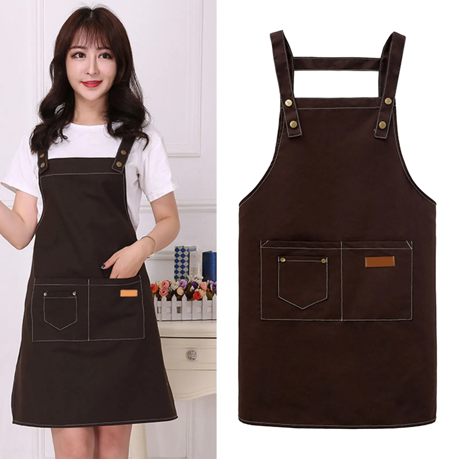 Canvas-Cooking-Kitchen-Bib-Apron-with-Two-Front-Pockets-Classic ...