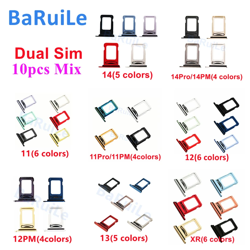 BaRuiLe 10pcs Single / Dual SIM Card Tray for iphone 11 11pro 11pro max ...