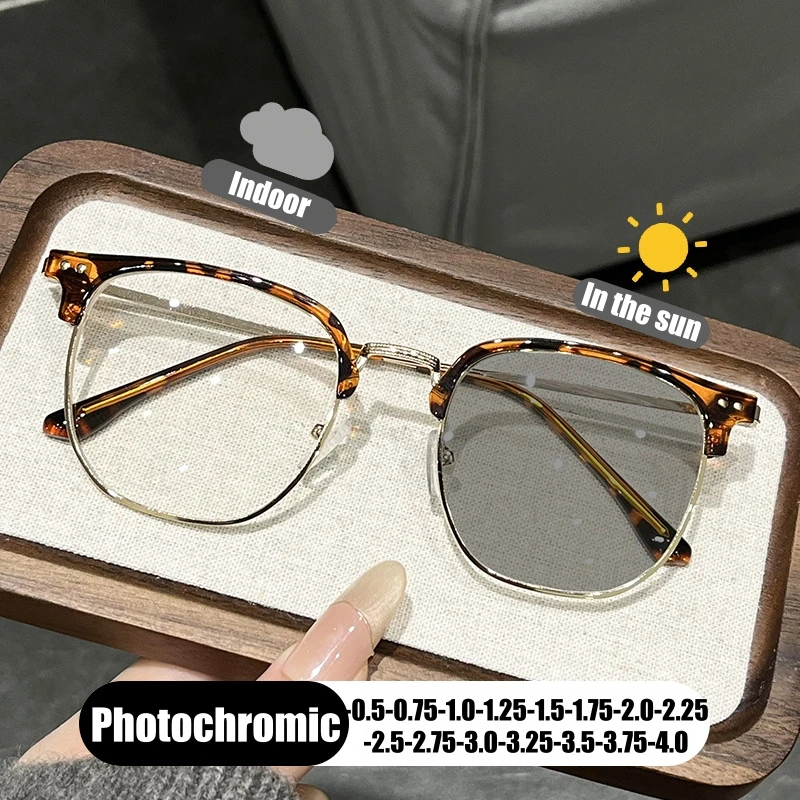 Luxury Photochromic Myopia Glasses Men Women Color Changing Eyeglasses ...
