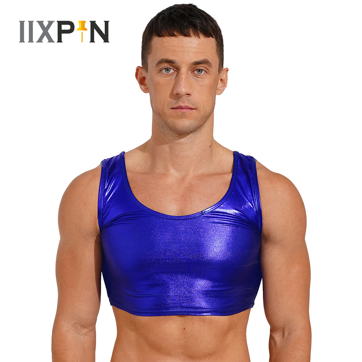 Mens Shiny Metallic Tanks Tops Wet Look Vest Fashion Sleeveless Crop ...
