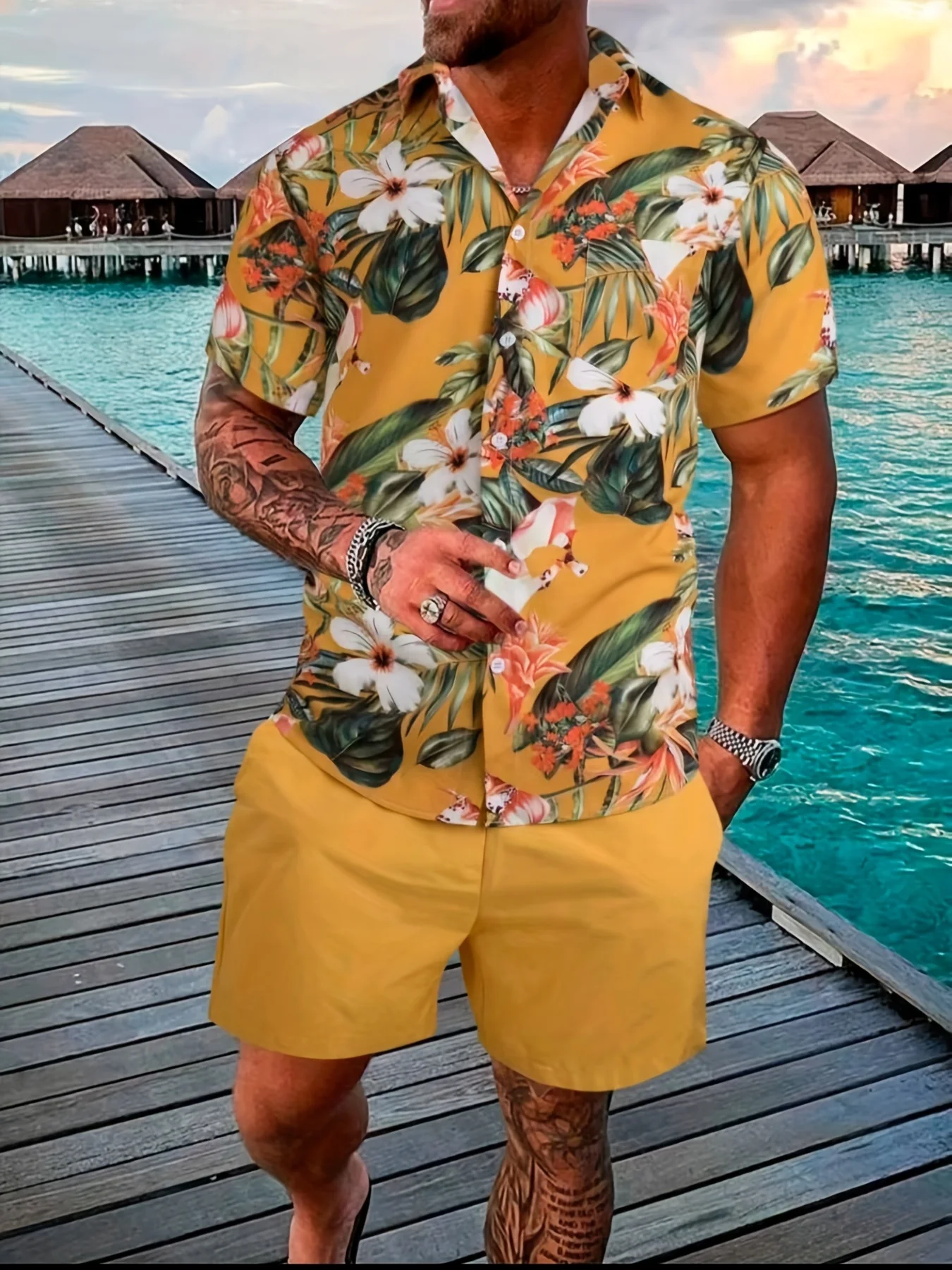 Men-A-Spring-And-Fall-2-Piece-Beach-Style-Short-Sleeved-Button-Down ...
