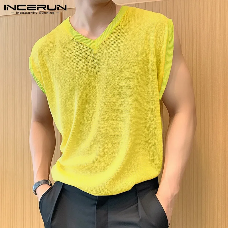 INCERUN-Men-s-Tank-Tops-Mesh-Transparent-V-Neck-Sleeveless-Male-Vests ...