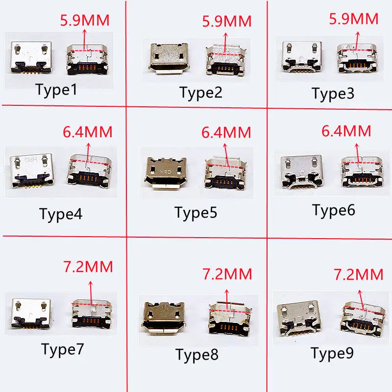 100pcs-Micro-USB-mini-Connector-5pin-5-9mm-6-4mm-7-2mm-short-needle-5P ...