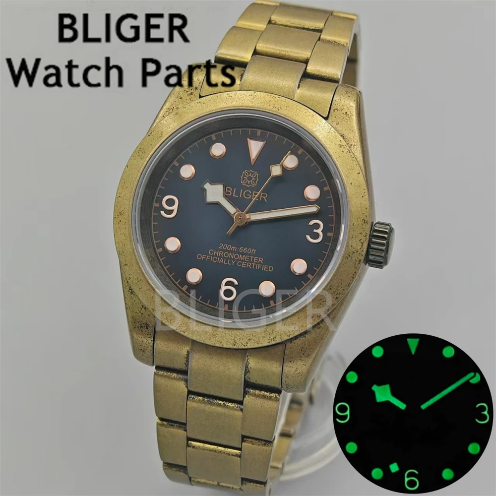 BLIGER-39mm-Bronze-Coating-NH35A-Automatic-Men-s-Mechanical-Watch-Fixed ...