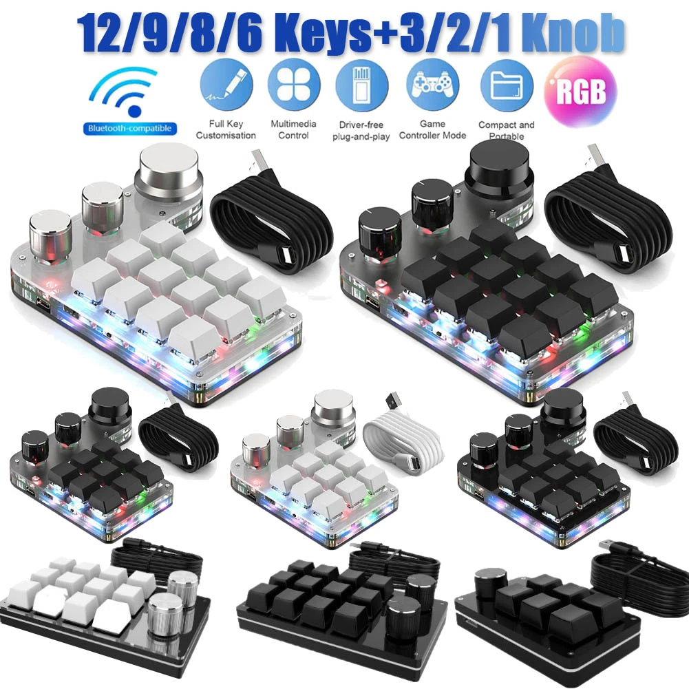 Wireless Programming Macro Custom Knob Keyboard RGB 3/6/9/12Key Copy Paste Mini Button Gaming ...