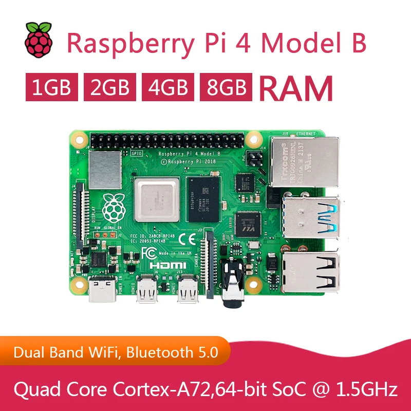 Official Original Raspberry Pi 4 Model B 4b Dev Board 1GB 2GB 4GB 8GB ...