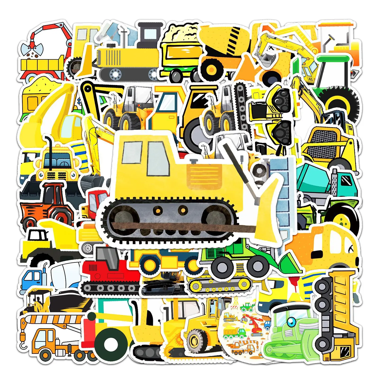 50-Pcs-Cartoon-Construction-Truck-Waterproof-Creative-Excavator-Tractor ...