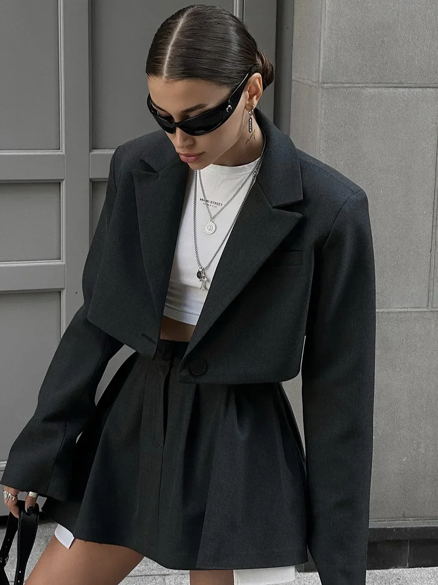 Bornladies-Women-Stylish-Short-Blazer-Sets-Crop-Blazer-Jackets-Pleated ...