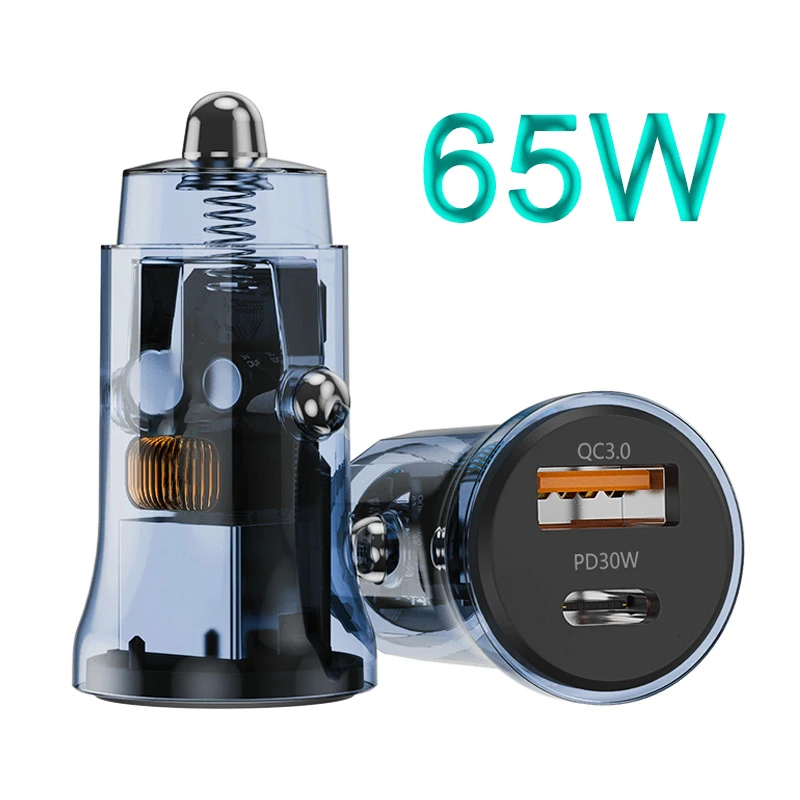 Cargador USB para coche, adaptador de carga rápida de 65W, tipo C, PD, para iPhone 14, 13, 12 ...