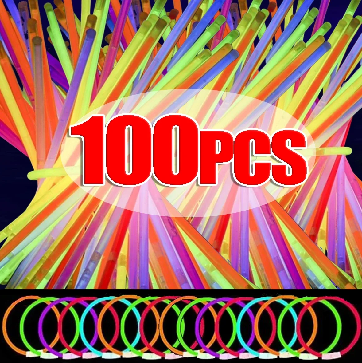 100-5Pcs-Fluorescence-Sticks-Party-Glow-Stick-Bright-Colorful-Light ...