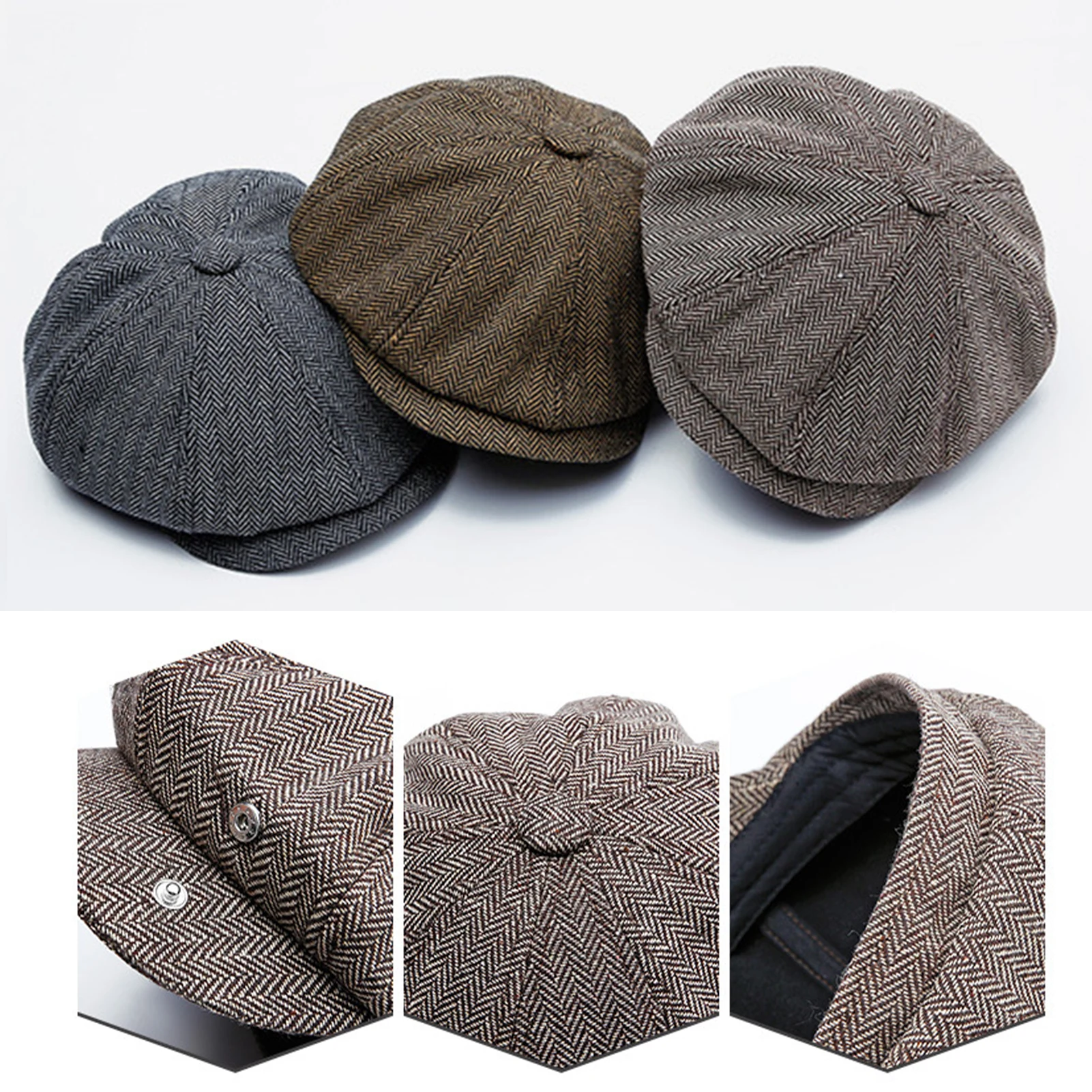 Vintage-Newsboy-Cap-Unisex-Stylish-Twill-Flat-Hat-Classic-Retro-British ...