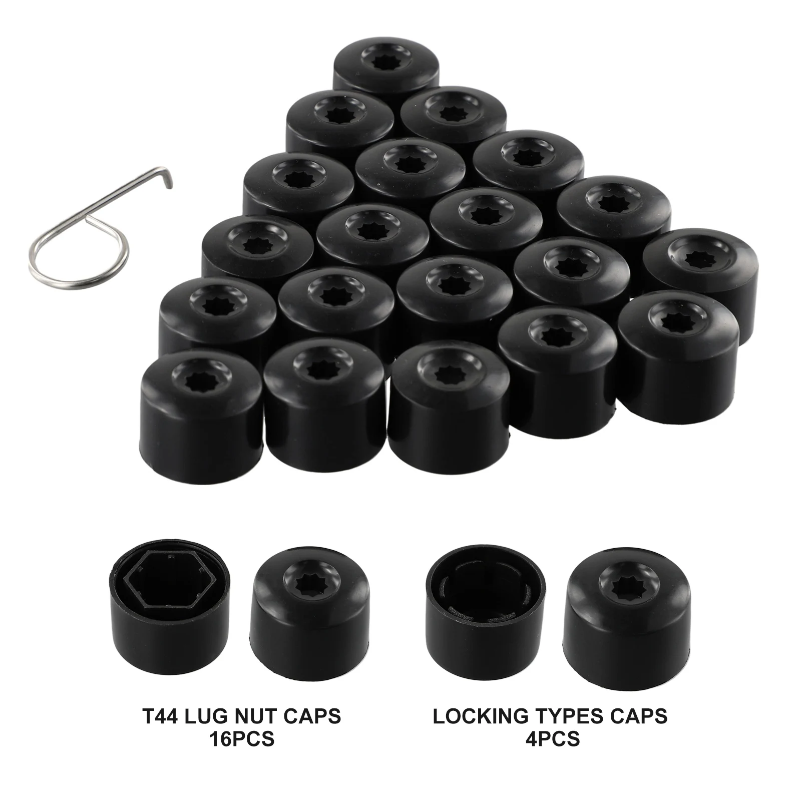 20Pcs 17mm Wheel Lug Nut Bolt Cover Black Cap 16 T44 Lug Nut Cap & 4 ...
