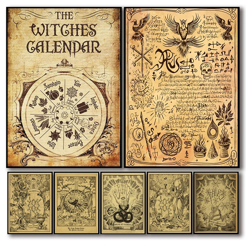 Medieval-Witchcraft-Poster-Painting-Magic-and-Mysterious-Wall-Art ...