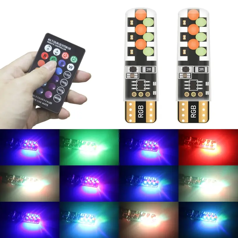 1set T10 W5w RGB LED Bulb Remote Control COB Lamp Car Interior Lighting ...