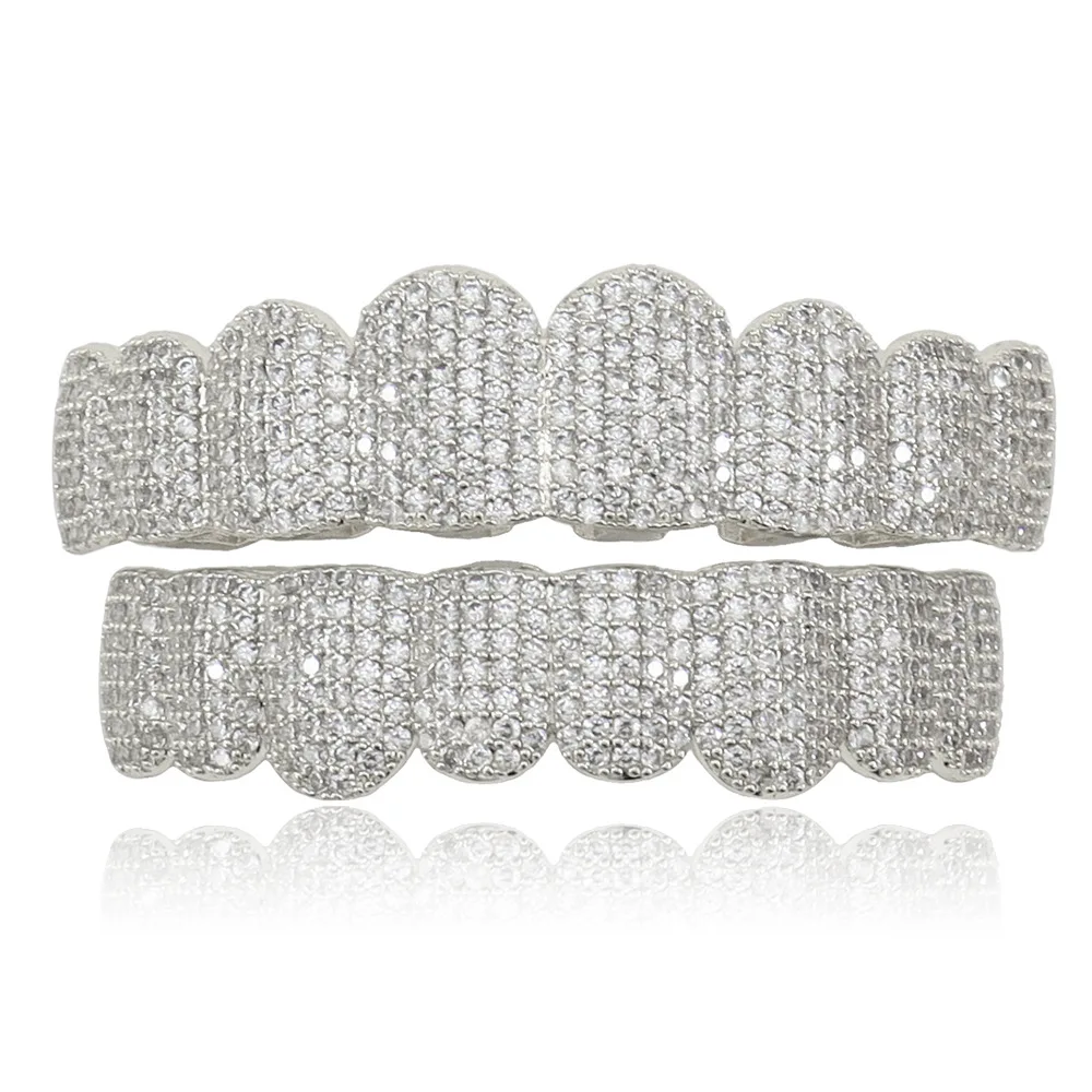 Hip-Hop-Full-Iced-Out-CZ-Stones-Teeth-Grillz-Caps-Cubic-Zircon-Top ...