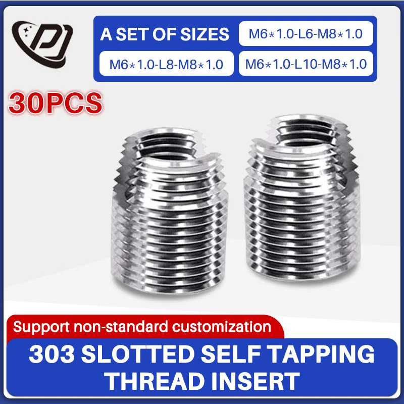 LPJ-30pcs-M6-303-Stainless-Steel-303-Slotted-Self-Tapping-Thread-Insert ...