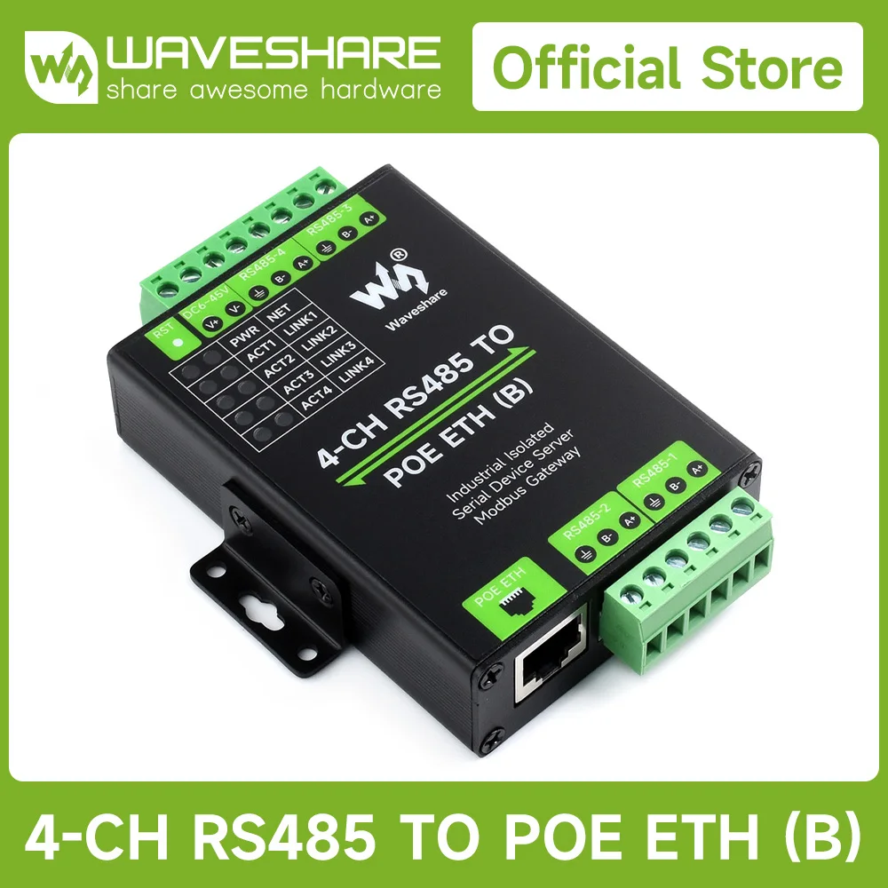Waveshare-4-Ch-RS485-to-RJ45-Ethernet-Serial-Server-4-Channels-RS485 ...