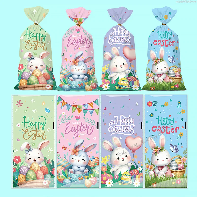 50/100pcs Easter Gift Bags Easter Candy Cookie Bags Rabbit Eggs Dessert ...