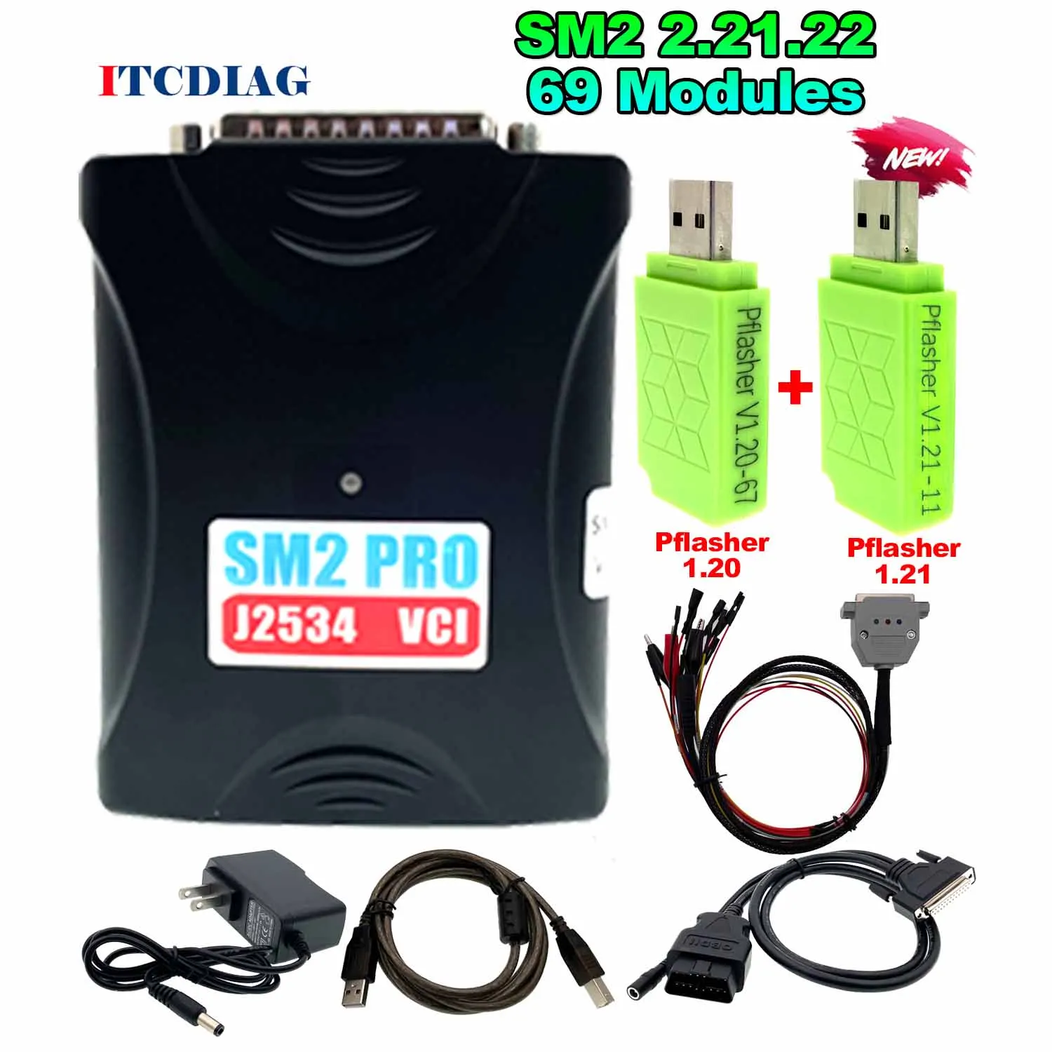 Sm2 Pro 2.21.22 J2534 Vci Ecu Programmer With Pflasher 1.21 1.20 Add 51 / 76 Moudels For ...