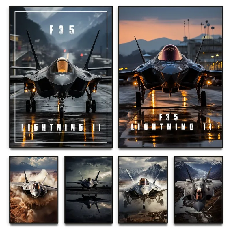 Modern Military Airplane F35 Fighter Lightning Jet Starting Poster ...