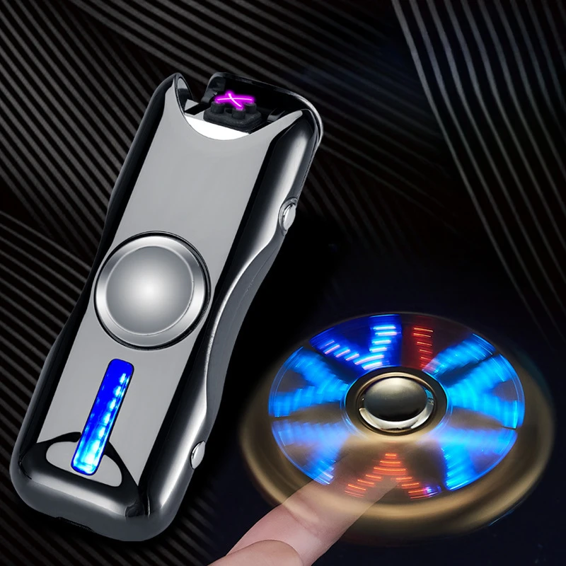 New Unusual Fidget Spinner Electric Double Arc Metal Lighter LED Light ...