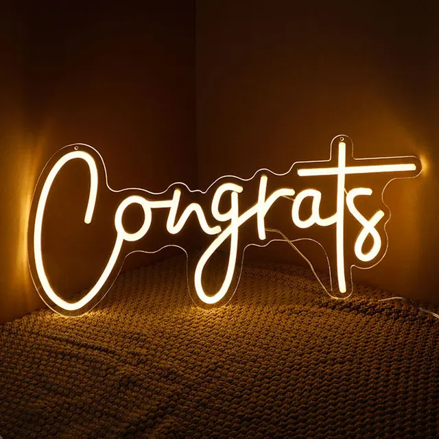 Congrats Neon Led Sign Usb Powered Acrylic Wall Bar Party Office ...